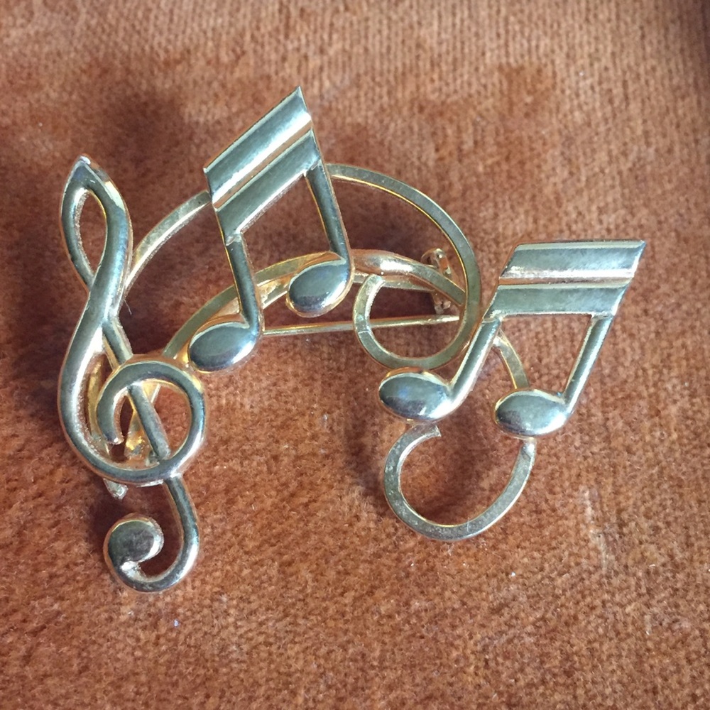 Musical Notes Gold Vintage Pin Brooch - Gem